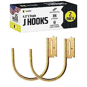 DC Cargo - E Track J Hooks (4.5" - 2 Pack) - Large Heavy Duty E Track Accessories - Hanging Hooks for Your ETrack Rail System - Use in Enclosed Trailers, Box Trucks, Vans, Garage, Workshop & Warehous