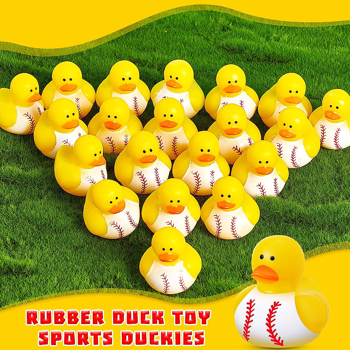 24 Pieces Baseball Rubber Ducks Mini Ducks Yellow Rubber Ducky Bath Toys Baseball Party Favors for Bathtub Gift Classroom Summer Beach Pool Activity Carnival Game