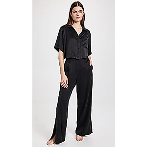 Lunya Women's Washable Silk High Rise Pant Set, Immersed Black, XS