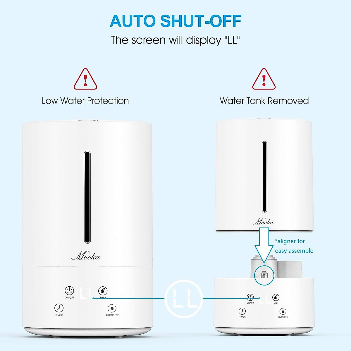 Mooka Humidifier, 4.5L(1.2Gal) Cool Mist Humidifier, Top Fill Cool Mist Humidifier for Bedroom, Large Room, Quiet Operation, 13-40 Hours, Auto Shut-Off Product Name
