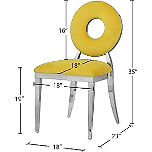 Meridian Furniture Carousel Collection Velvet Upholstered Dining Chair in Chrome Stainless Steel Finish, 18" W x 23.5" D x 35" H, Yellow