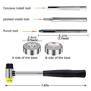 Qfun 120 Set Snap Fasteners Kit for Leather 12mm Metal Button Snaps Press Studs with 4 Setter Tools, 1 Hammer, 4 Color Leather Snaps for Clothes, Jackets, Jeans Wears, Bracelets, Bags