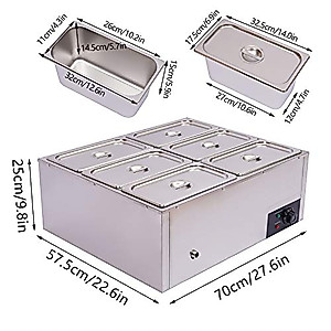 6-Pan Countertop Food Warmer Electric Steam Table For Buffet Commercial Stainless Steel Buffet Steam With 6 Stainless Steel Covers 110V 850W 7L Large Capacity (6 Pan/7L)