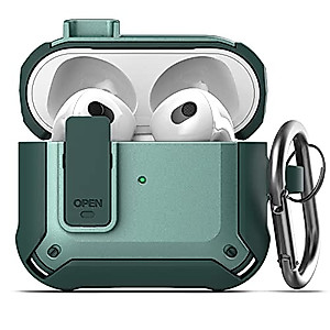 Encased X-Armor Compatible with Airpods 3 Case (3rd Generation) Protective Carabiner Keychain with Lid Lock (Metallic Green)