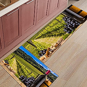 Miaklek Red Wine Kitchen Mats for Floor Anti Fatigue Mats for Kitchen Floor Kitchen Rugs Cushioned Mats Non Slip Comfort Standing Kitchen Rugs Set of 2, Grassland Sky Wine Cask
