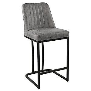 LSSPAID Bar Stools Set of 4, Upholstered Fabric Counter Height Barstools, 24.8 inch Modern Kitchen Island Chairs with Footrest and Black Metal Legs, Grey