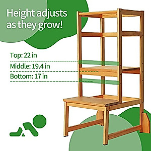 Zytty Toddler Step Stool Toddler Kitchen Stool, Adjustable-Height Toddler Tower Stool Kitchen Wooden Helper Step Stools for Kids, Natural…