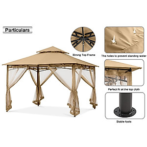MASTERCANOPY Outdoor Garden Gazebo for Patios with Stable Steel Frame and Netting Walls (10x10, Beige)