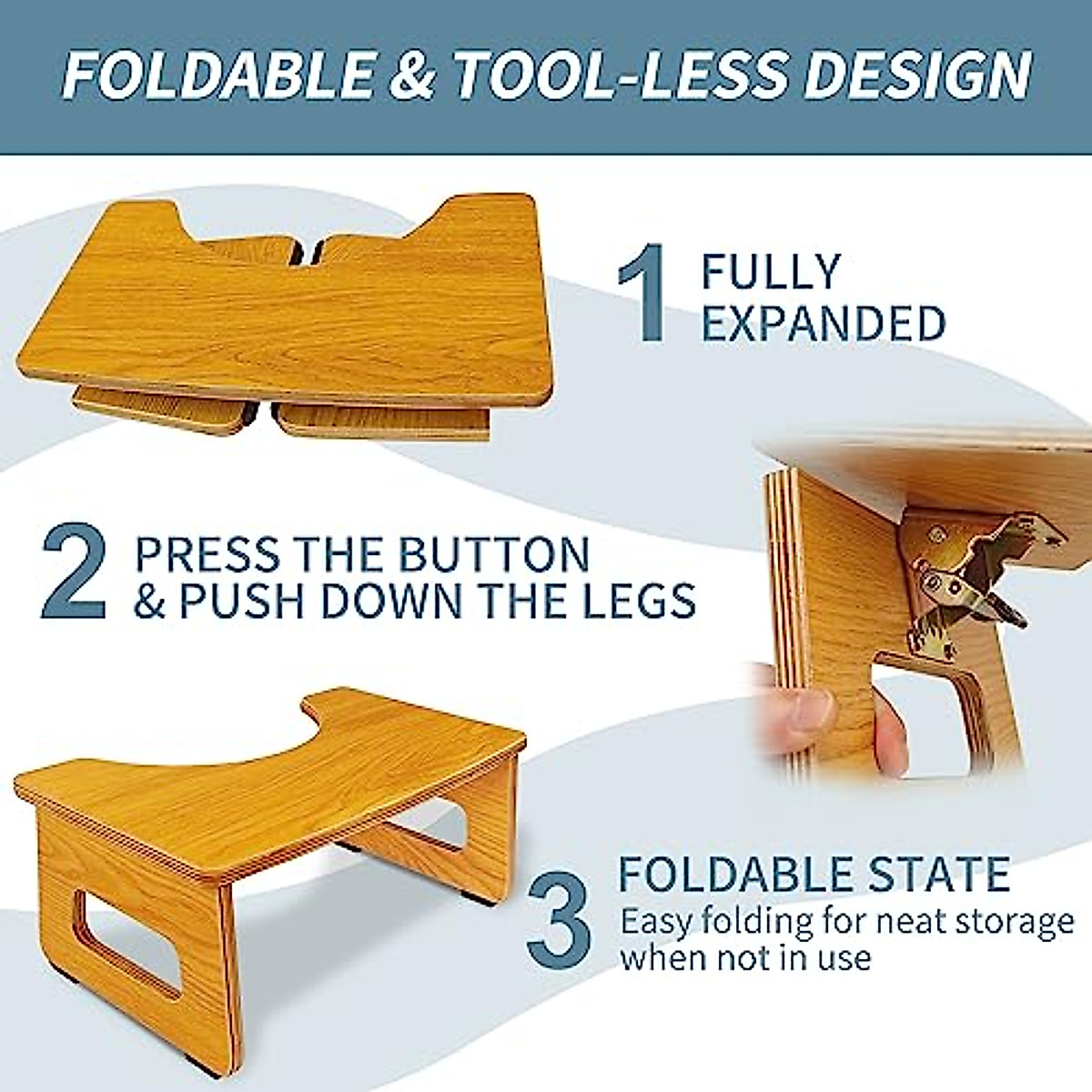 Toilet Stool for Adults, 7" Foldable Bathroom Toilet Poop Stool with Non-Slip Mat for Adults, Children, Original Simple Design Halloween Decorations Healthy Portable Adult Bathroom Toilet Stool, Wood