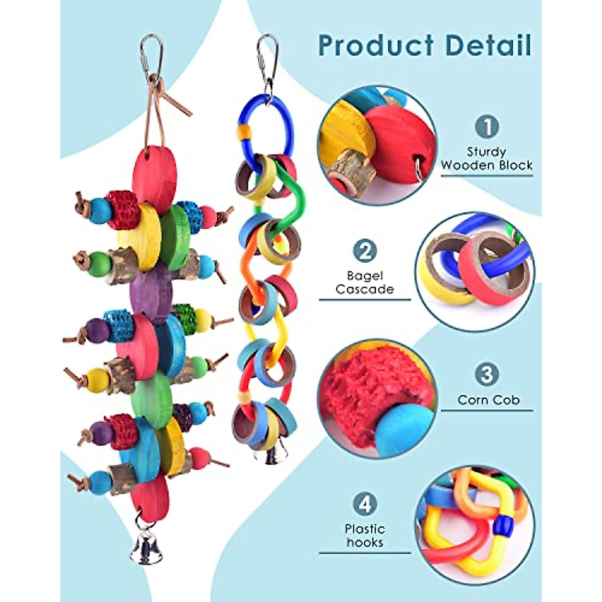 Bissap 2PCS Bird Chew Toys, Multicolored Bagel Cascade Bird Parrot Toy Biting Paper Cardboard Olympic Rings Conures Toys for Amazon Cockatiels Cockatoos Macaws and Similar Sized Pet Birds