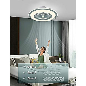 IYUNXI Ceiling Fan with Lights Oversize 24'' Remote Control 40W Ultra-Thin Design Enclosed Round LED 3-Color Dimmable Fan Light with 5 Invisible Blades Low Profile Flush Mount 3-Gear Wind Smart Timing