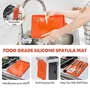 Silicone Spatula Mat for Ladle, Serving Spoon Drip Pad & Grill Utensil Holder for Kitchen, Stovetop, Cooking & Countertop, Heat-Resistant, BPA-Free, Kitchen Utensil Holder(Orange)