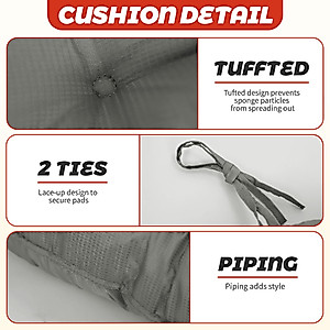 Outdoor Wicker Patio Furniture Cushions 3 Piece Set Tufted Waterproof Settee Cushion All-Weather Durable Fluffy Wicker Chair Pads Single Piping with Ties Garden Loveseat Chair Pillow (44x19x5, Gray)