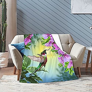 Fiokroo Hummingbird Bird Flowers and Leaves Fleece Blanket Lightweight Cozy Ultra-Soft Throw Blanket Microfiber Blankets All Seasons for Home Bedroom Couch Sofa Travel 40x50 Inch