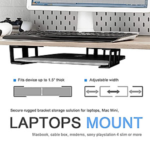 IFCASE Under Desk Laptop Mount, Metal Under Desk Shelf Holder for Laptop, Mac Mini, MacBook, Keyboard with Anti-Scratch Silicone (Black)