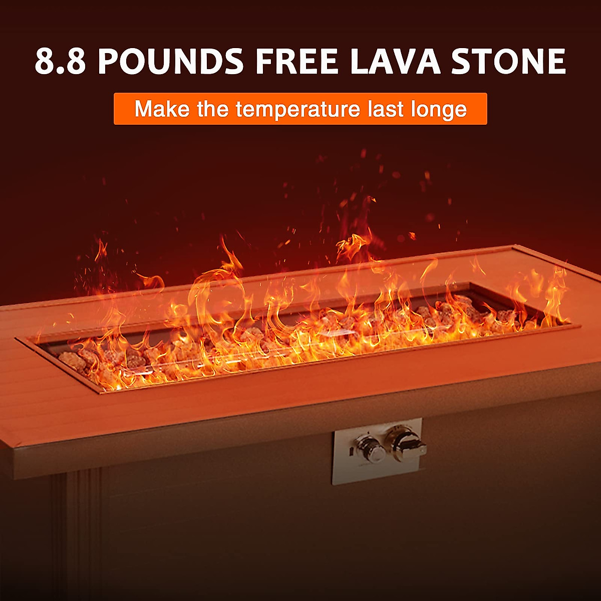 SINGLYFIRE 44 Inch Gas Fire Pit Table 50,000BTU Propane Fire Pit with Cover, Lid and 8.8lbs Lava Rock Fire Table for Patio, Deck, Garden, Backyard (Brown&Imitation Wood Grain)