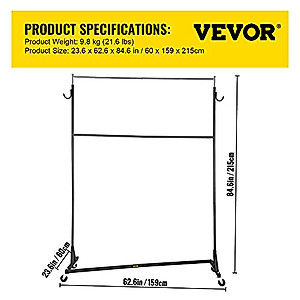 VEVOR Z Rack, 300 lbs Industrial Grade Z Base Garment Rack, 24" x 62" x 85" Height Adjustable Clothes Rack, Heavy Duty Clothing Rack w/ Lockable Casters for Home Store w/ Add-on Hang Rail Black