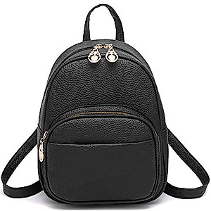 Small Leather Backpack Mini Cute Casual Daypack Fashion Zippered Pockets Crossbody Bags for Women Girl (Black)