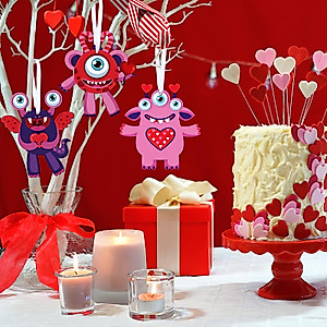 Sumind 24 Sets Valentine's Day Craft Kits for Kids, DIY Craft Ornament Valentine Class Game Activities Paper Craft Hanging Ornament for Valentines Day Decorations