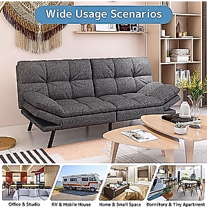 wOod-it Futon Sofa Bed, Memory Foam Foldable Couch Convertible Loveseat Sleeper Daybed with Adjustable Armrests for Small Space, Compact Living Room, Studio, Office, Apartment (Dark Gray)