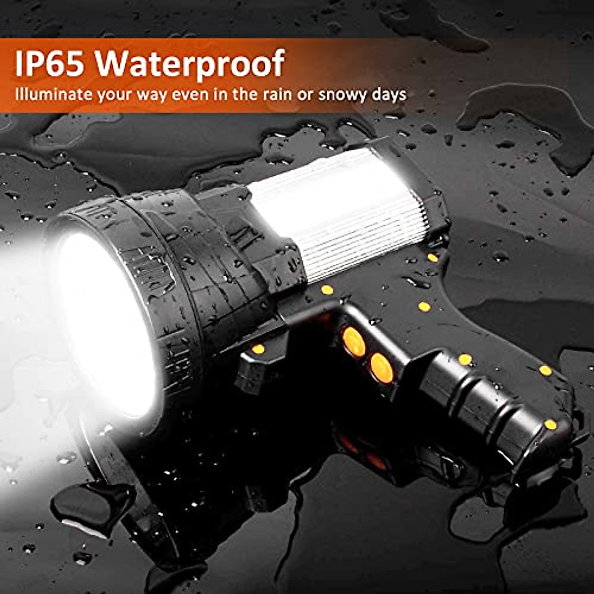 Samyoung Spotlight 120000 Lumen Super Bright, 10000 mAh 30 Hours LED Rechargeable Flashlights, IP65 Waterproof Rechargeable Spotlight Come with Collapsible Tripod & Strip for Hunting Boat Camping