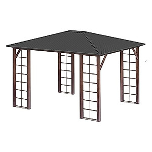 10' x 12' Permanent Gazebo Canopy, Adjustable Metal Roof Hardtop Gazebo, Hardtop Gazebo with Waterproof Metal Roof and Wood Grain Metal Frame for Porch Party, Garden, Grill Gazebo