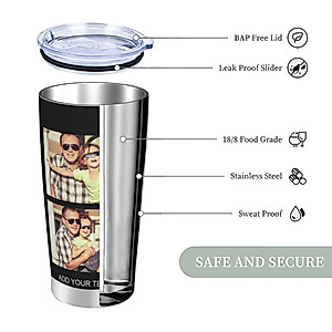 Personalized Photo with Text Tumbler for Adults,Custom Photo Stainless Steel Coffee Mug Customized Pictures Teavel Tumbler,Birthday Christmas Cups for Dad Mom-20oz