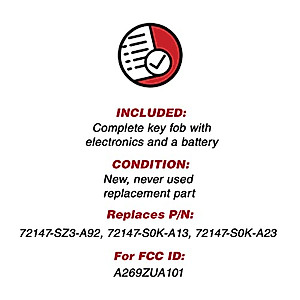 New Keyless Entry Remote Key Fob for Honda (A269ZUA101)