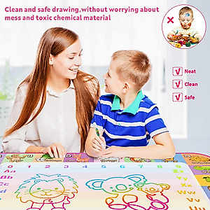 Water Doodle Mat For Kids - Water Drawing Mat Toddler Doodle Toy Board Educational Toy - Water Painting Mat Bring Magic Pens Travel Toys Gifts For Boys Girls Toddlers Age 2 3 4 5 6 7 8 Year Old