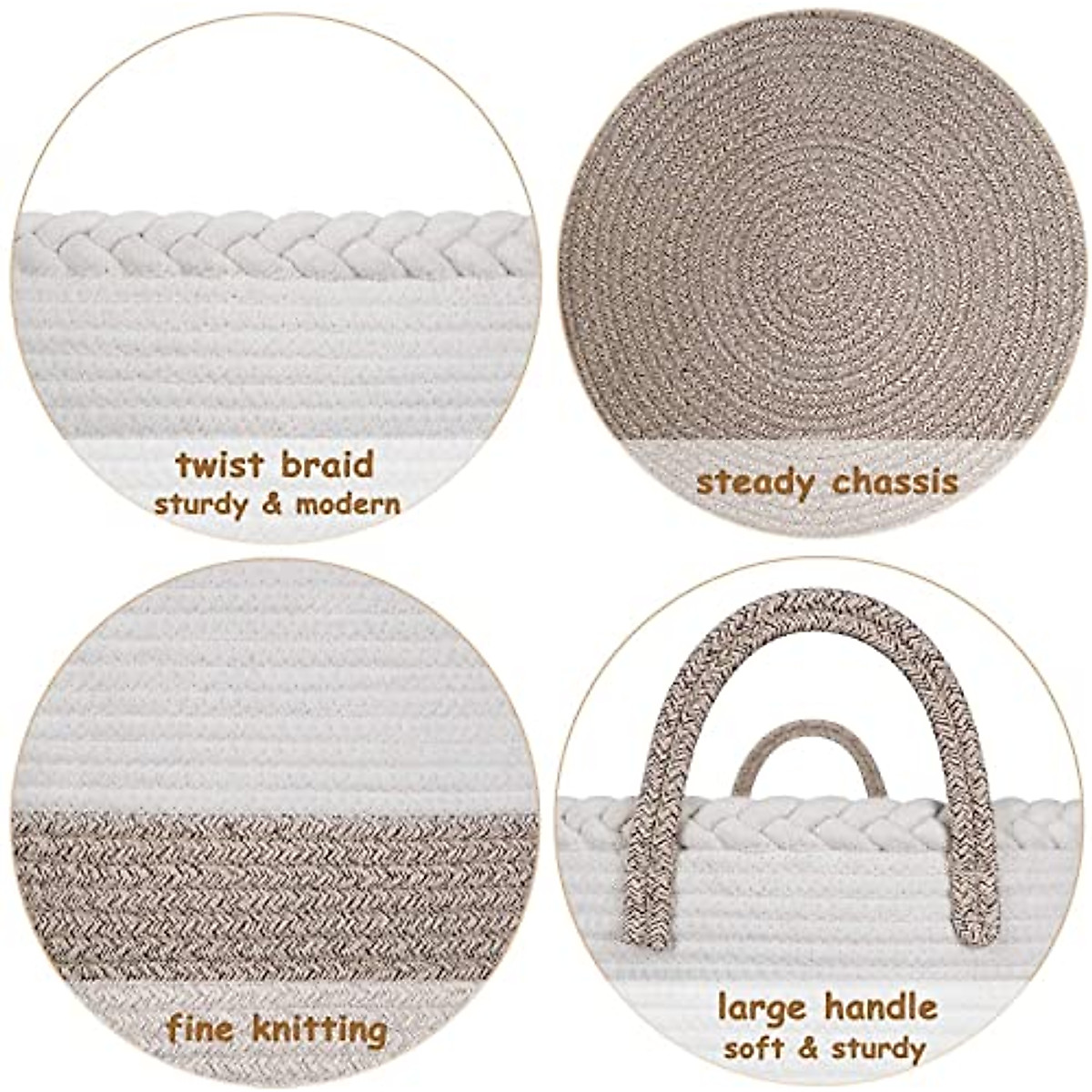 Extra Large 100% Cotton Rope Basket 21.7" x 21.7" x 13.8"-XXXL Woven Blanket Basket with Handles/Clothes Hamper Collapsible/Portable Nursery Storage Bin/Baby Toys Box/Laundry Baskets for Kids