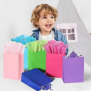 PINWATT 32 Pieces Gift Bags with 32 Tissues, 10.6" Gift Bags Medium Size, 8 Colors Party Favor Bags Rainbow Goodie Bags with Handles for Birthday, Party Supplies, Wedding, Holidays and Gifts