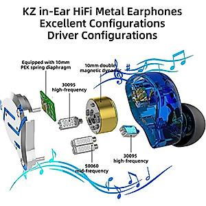 KZ ZS10 Pro Noise Cancelling Monitor Headphones,4BA+1DD 5 Driver in-Ear HiFi Metal Earphones with Stainless Steel Faceplate, 2 Pin Detachable Cable(Meteor Blue,Without Mic)
