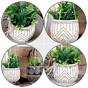 Yardwe 1pc Geometric Line Flowerpot Succulent Hanging Planter Ceramic Planter Suspension Plant Container Flower Pot Vase Planter Pots for Indoor Plants Flower Bed Bonsai Cement White