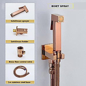 MINJING Handheld Toilet Bidet Sprayer, Solid Brass Square Shower Douche Kit, Wall Mount Bathroom Bidet Faucet, Adjustable Water Pressure Control Cloth Diaper Sprayer,Titanium Gold,1.5m Hos