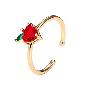 Izpack Cute Red Apple Open Stackable Ring Crystal Cubic Zirconia Adjustable Fruit Statement Rings Gold Plated Tail Finger Band Rings Dainty Fashion Jewelry Graduation Gifts for Women Teen Girls Bff