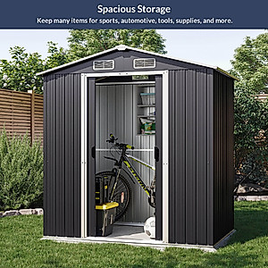 BELLEZE 6 x 4 FT Outdoor Storage Shed, Reinforced Garden Shed with Air Vent, Lockable Door, Weatherproof Metal Outside Storage Shed for Store Bike, Tools, Lawnmower, Outdoor Chairs in Backyard, Patio