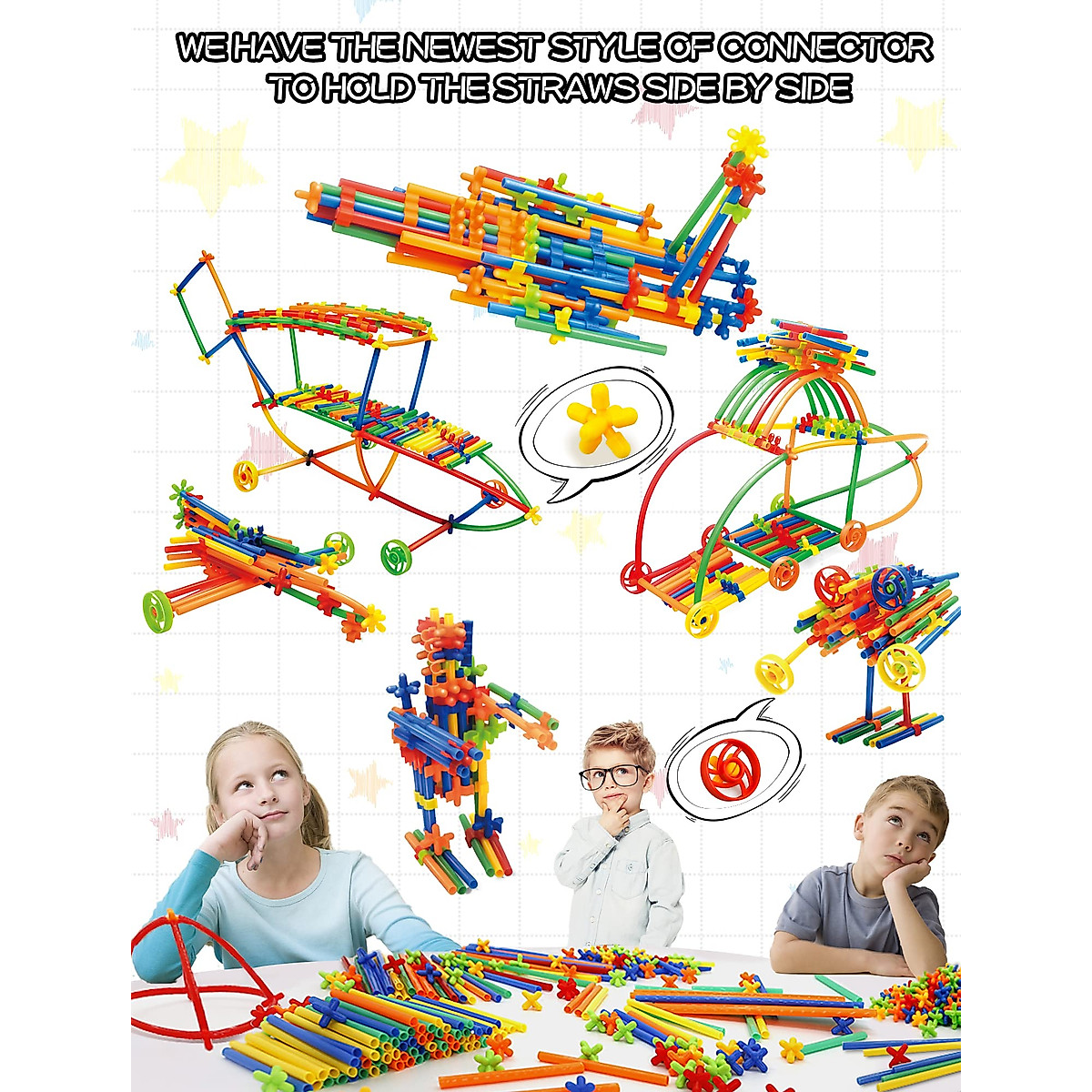 600PCS STEM Building Toys, Straw Constructor Toys Up Grade Engineering Building Sets for Kids Develops Motor Skills and Logic Thinking, Fun Educational Toy Great for Gift