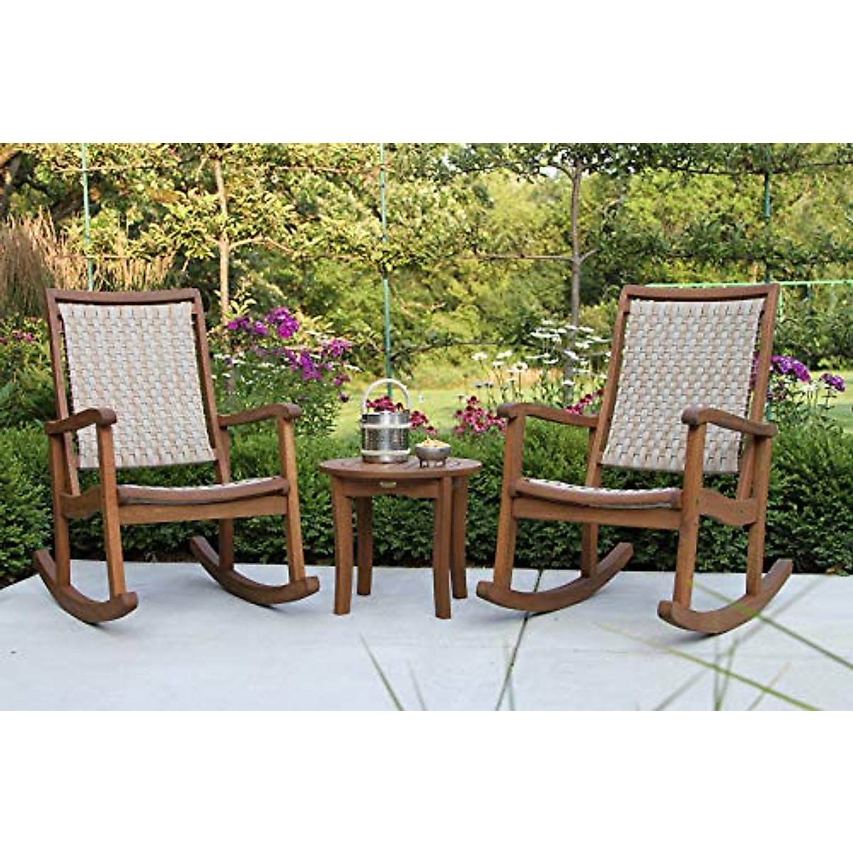 Outdoor Interiors All-Weather Breathable Wicher Eucalyptus Wood Rocking Chair for Decks, Patios, and Porches, Ash Brown