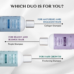 Kerotin Collagen Shampoo and Conditioner - Collagen Hair Treatment Set with Keratin, Rosemary, and Coconut Oil. Repair Damaged Hair, Prevent Breakage and Eliminate Frizz. Made in the USA