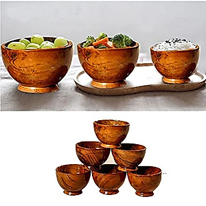 Wooden Small Bowls - 100% Natural Food Grade Acacia Wooden Serving Bowls for Condiments, Dip Sauce, Ketchup, Jam, Nuts, Rice, Soup, Prep, Olive - Round Wooden Brown Bowl (Set of 6)