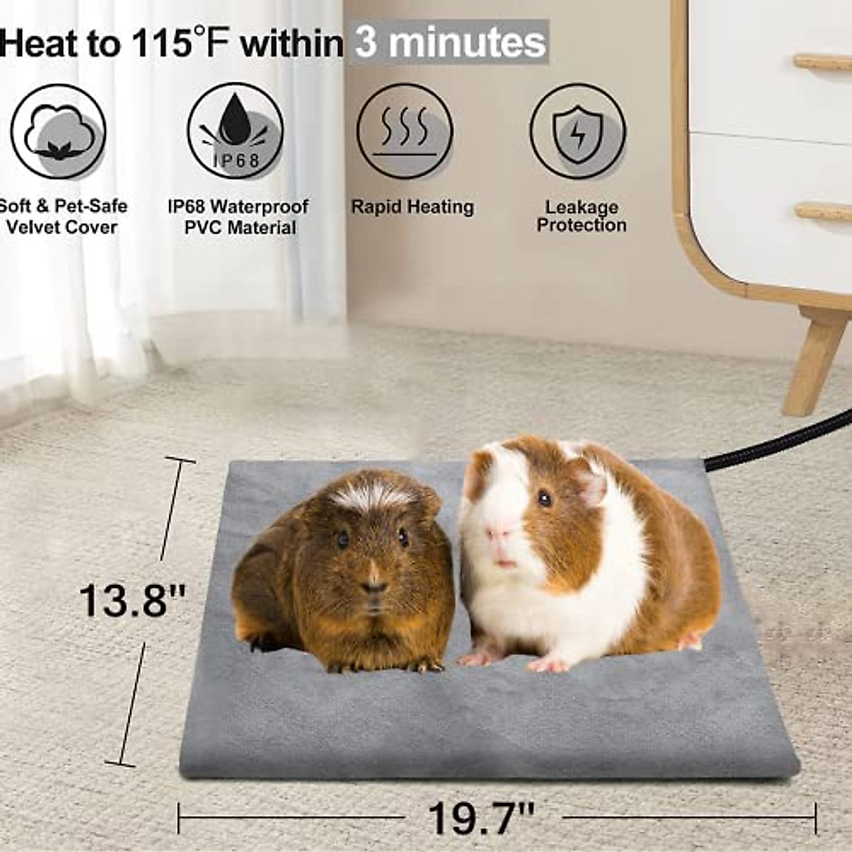 HAICHEN TEC Small Animal Heating Pad - Electric Pet Heated Mat Auto Temperature Control Waterproof Indoor House Heater Bed Blanket for Rabbits Ferret Chinchilla Guinea Pigs Puppy Kitten New Born Pet