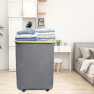 Foldable Laundry Hamper With Lid - 73L Large Laundry Basket with Wheels and Removable Laundry Bag, Portable Cloth Hampers for Home Storage, Travelers Apartments (Grey)