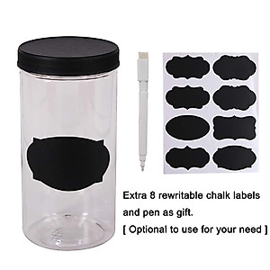 zmybcpack 6 Pack 32 OZ Large Clear Plastic Storage Jars with Lids & Labels,A Pen - Wide Opening Durable Round Containers -PET Container Pantry, Home & Kitchen Storage