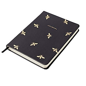 Eccolo Gold Bees Writing Journal, 256 Lined Page Notebook, Faux Leather Soft Cover, 5x7"