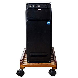 YGCBL Multifunction Portable Hand Trucks,Trolleywood Platform Dolly Transport Roller Wooden Movable Lightweight Computer Holder Moisture Proof with Brake Guardrail, 70Kg Capacity,Yellow,50X25X12Cm