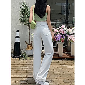 Vidifid Women High Waisted Boyfriend Jeans Straight Leg White Y2K Casual Denim Pants Bootcut Jeans L