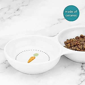 Navaris Double Food Bowl for Small Animals - Ceramic Food Bowls for Rabbits, Guinea Pigs, Small Pets - Rabbit Water Dish - Carrot and Grass Design