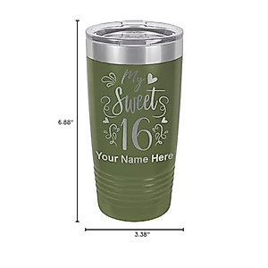 LaserGram 20oz Vacuum Insulated Tumbler Mug, My Sweet 16, Personalized Engraving Included (Camo Green)