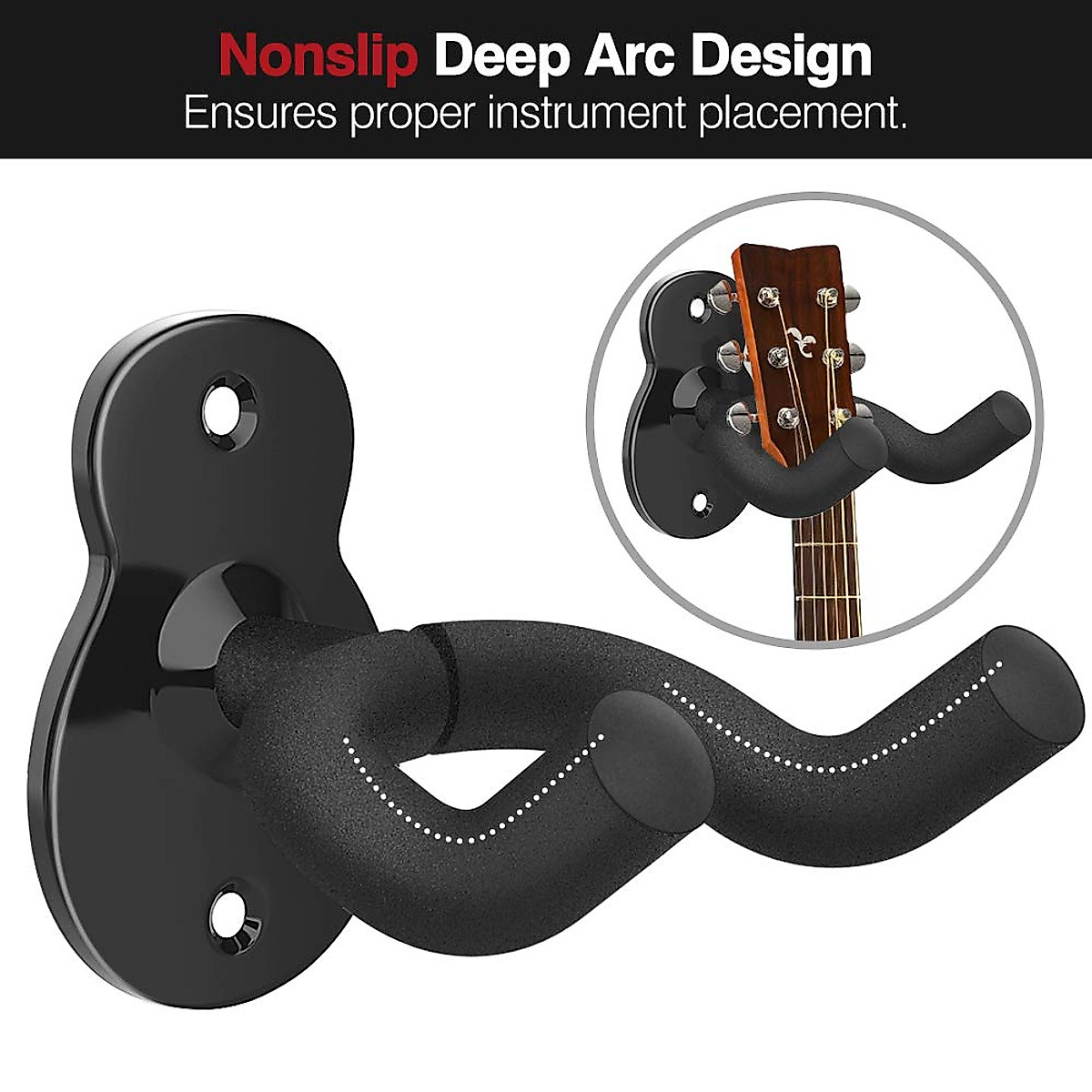 MoKo Guitar Wall Mount Hanger 3-Pack, Guitar Hanger Wall Hook Holder Stand for Bass Electric Acoustic Guitar Ukulele Guitar Wall Hanger Bracket Guitar Hanger for Studio Room - Black