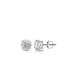 Diamond Wish - 1/4 carat Lab Grown Diamond Round Stud Earrings in 14k White Gold (E-F, SI1-SI2, cttw) 4-Prong Basket Screw Back